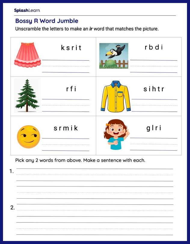 Bossy R Word Jumble Fun - ir Words – Printable Reading Worksheet