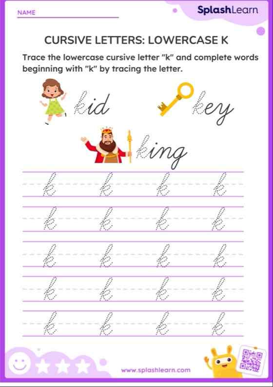 Cursive Letter K Worksheets for Kids Online - SplashLearn