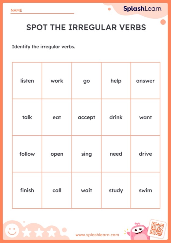 Spot the Irregular Verbs in the Grid — Printable ELA Worksheet
