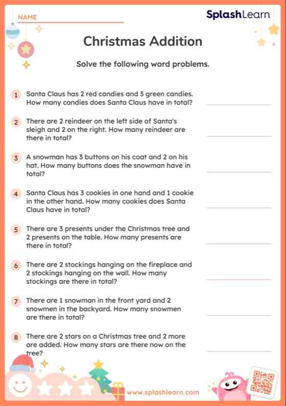 Add or Subtract within 5: Christmas Word Problems — Printable Math ...