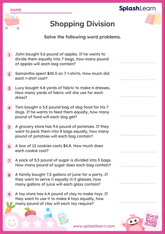 Year 5 Maths: Decimal Division Word Problems Worksheets- Free Printable ...