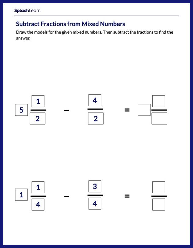 Subtract A Fraction From A Mixed Number Worksheets for Kids Online ...