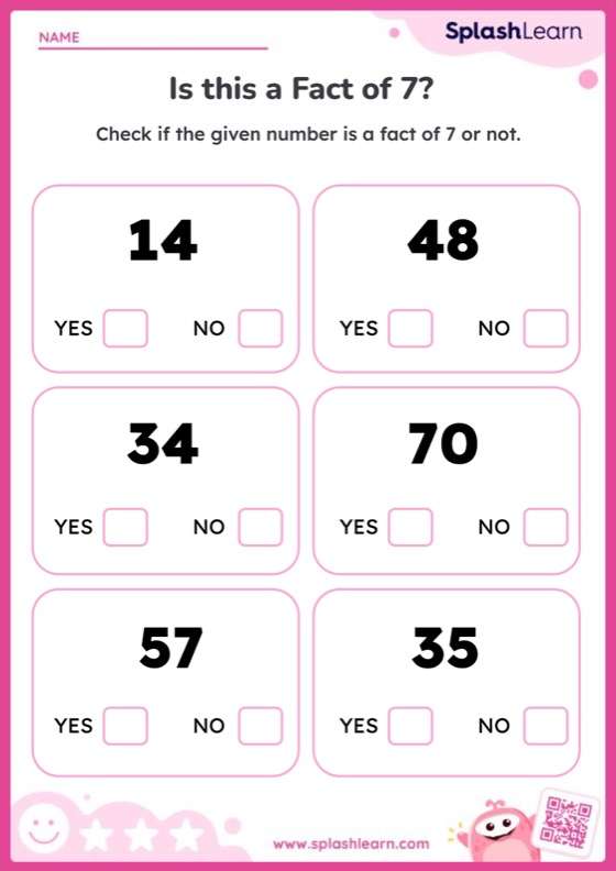Identify the Multiplication Facts of 7 - Maths Worksheets - SplashLearn
